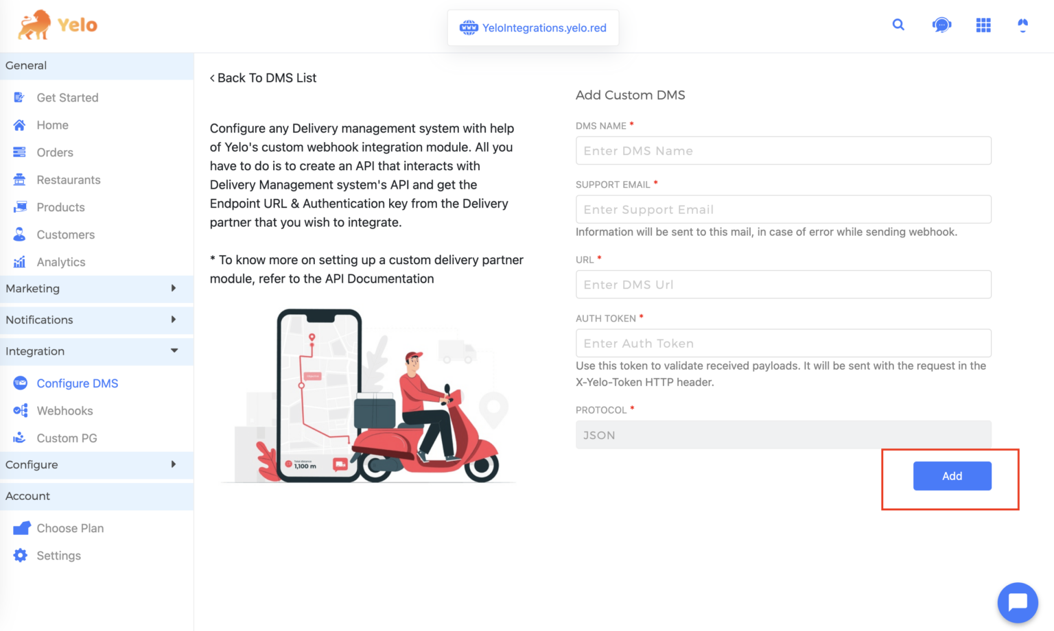 Using Custom Delivery Management Systems (DMS) on Yelo - Jungleworks Support
